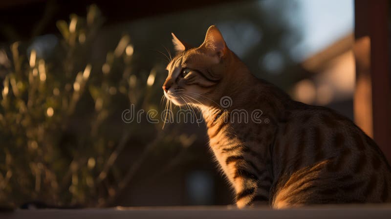 Graceful and Radiant: a Cat in the Golden Hour S Soft Light Stock ...