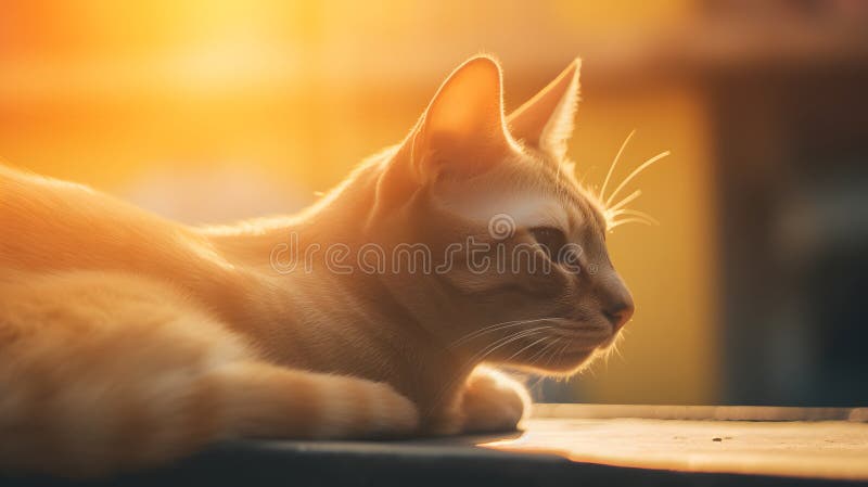 Graceful and Radiant: a Cat in the Golden Hour S Soft Light Stock ...