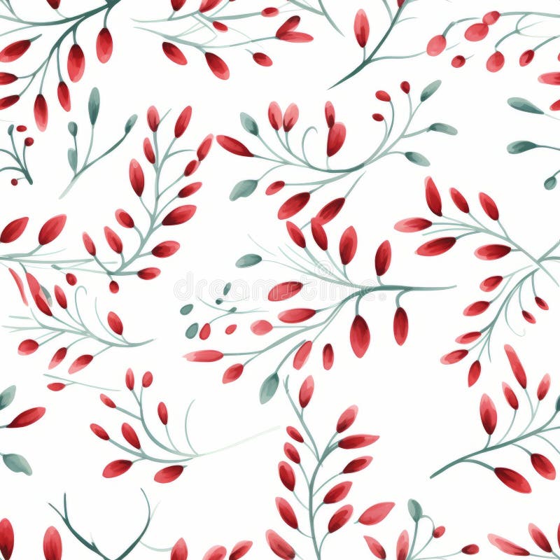 Graceful Red Branches Seamless Pattern on White Background Stock Illustration - Illustration of ...
