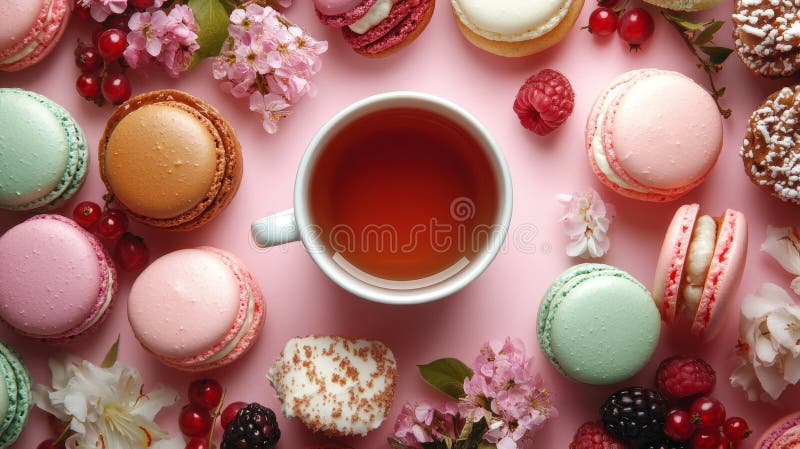 A Graceful and Refined Tea Arrangement Featuring Pastries and Fresh ...