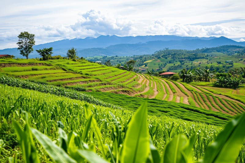 Graceful Rice Terraces Cascade Down Lush Hills, Basking in Sunlight ...