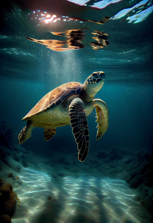 Graceful Sea Turtle Swimming in Clear Blue Waters. AI Generated Stock ...
