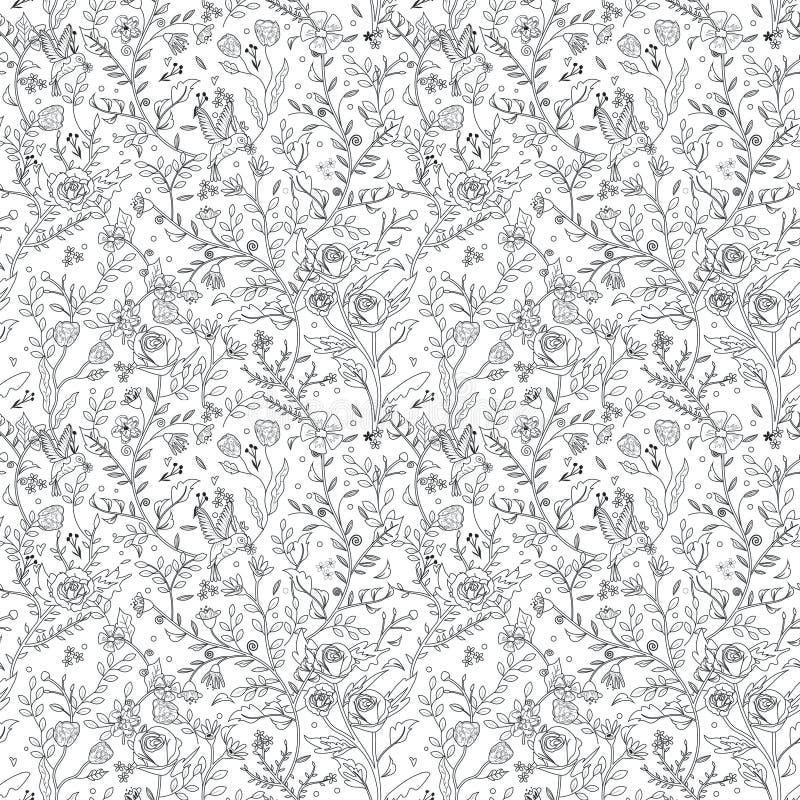 Graceful Seamless Floral Pattern Coloring Page Stock Vector ...