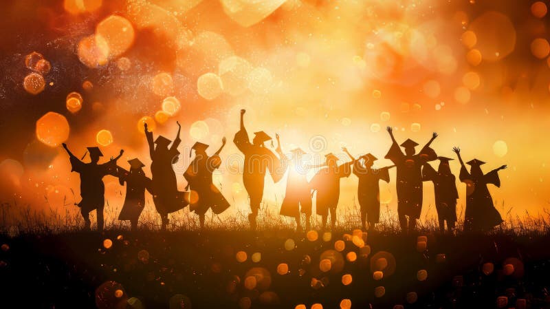 Graceful Silhouette of Graduates in a Moment of Jubilation Stock Image ...
