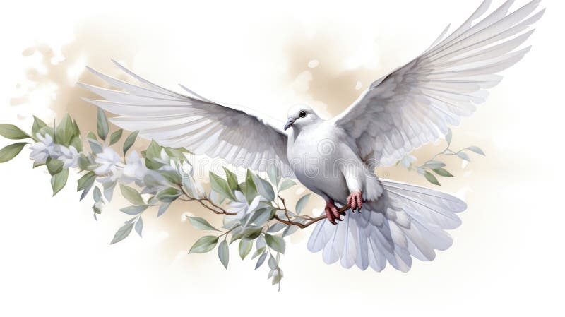 Graceful Turtle Dove Flying with Olive Branch on White Background AI ... Graceful Turtle Dove Flying with Olive Branch on White Background AI ...