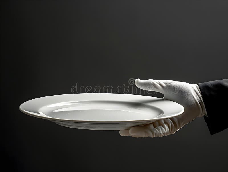 Graceful Waiter Presenting Empty Platter Anticipating High End Dining ...
