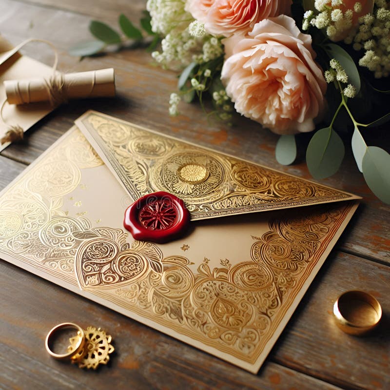 Graceful Wedding Card Envelopes, Generative AI. Stock Illustration ...