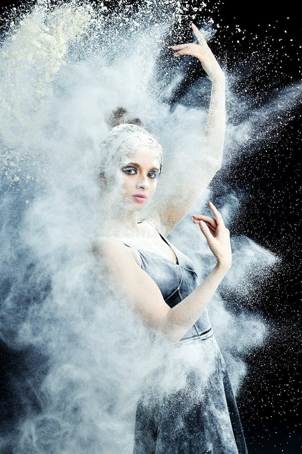 Graceful Woman Dancing in Cloud of Dust Stock Image - Image of female ...