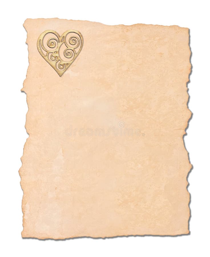 Graceful Wooden Heart, with a Burned Pattern on Old Paper Stock Photo ...