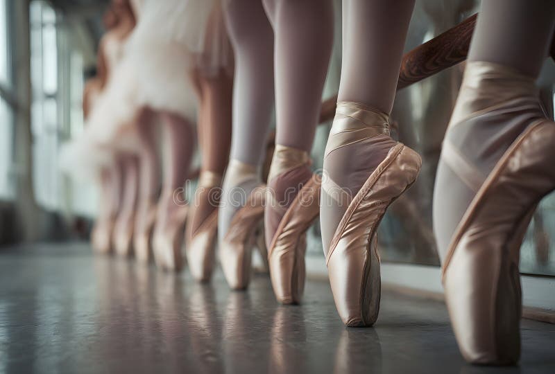 Graceful Young Ballerinas Legs at Ballet Class Stock Illustration ...
