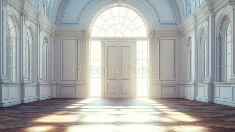 A Gracefully Illuminated, Vacant Room Featuring Expansive Windows and ...