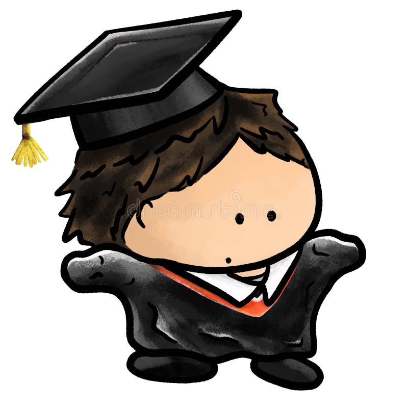 Graduation Kindergarten Kid Wearing Oversize Gown Cartoon Illustration ...
