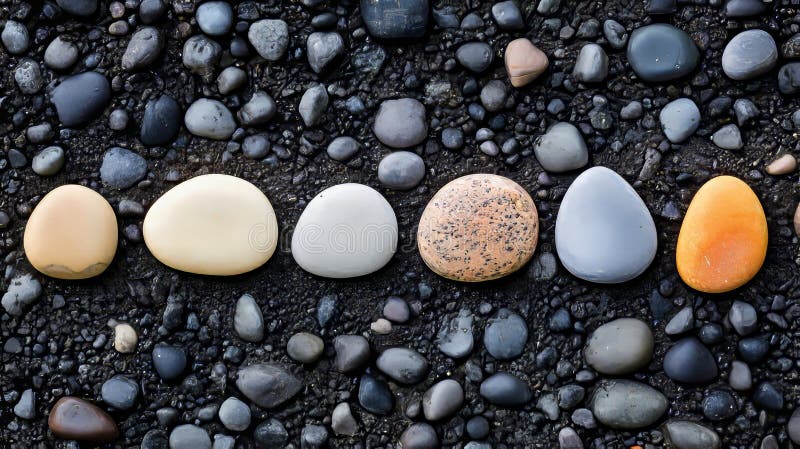 Gradation of Smooth Pebble Stones, Arranged in Horizontal Order, on a ...