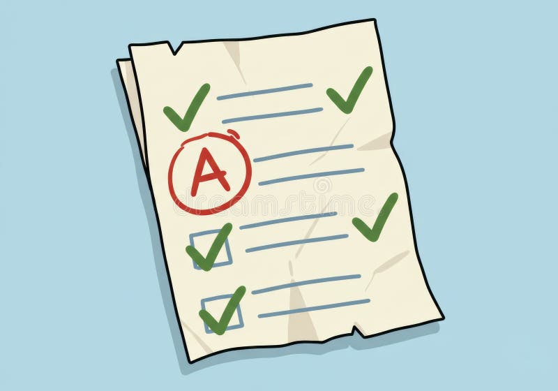 Graded Paper with Excellent Mark and Check Marks Stock Illustration ...