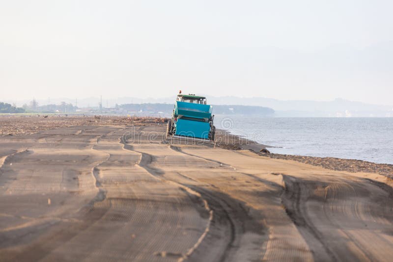 Grader or Bulldozer Sand Working at Maltakva Beach, Georgia Stock Photo ...