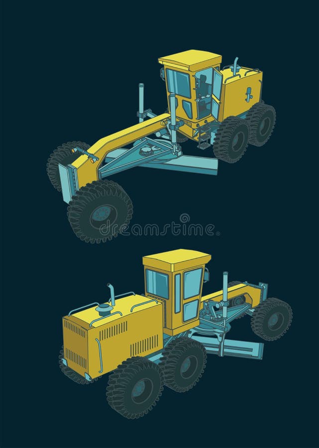 Road Grader Color Blueprints Stock Vector - Illustration of road ...