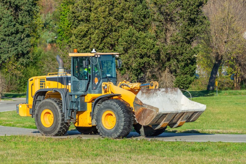 Grader and Excavator Construction Equipment on the Background of Trees ...