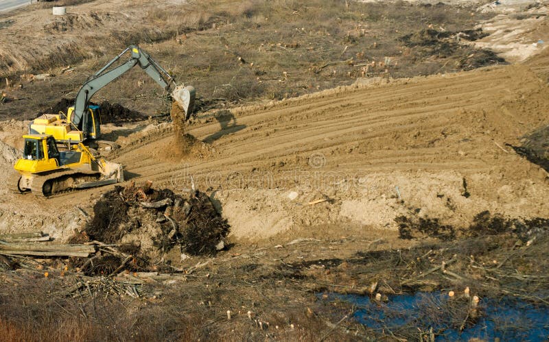 Grader and Excavator Leveled Surface Stock Photo - Image of soil ...