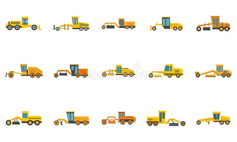 Grader Machine Icons Set Flat Vector Isolated Stock Vector ...