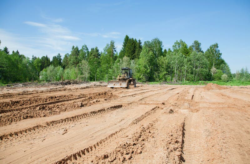 Grader Rolls the Road on a Summer Stock Photo - Image of ground ...