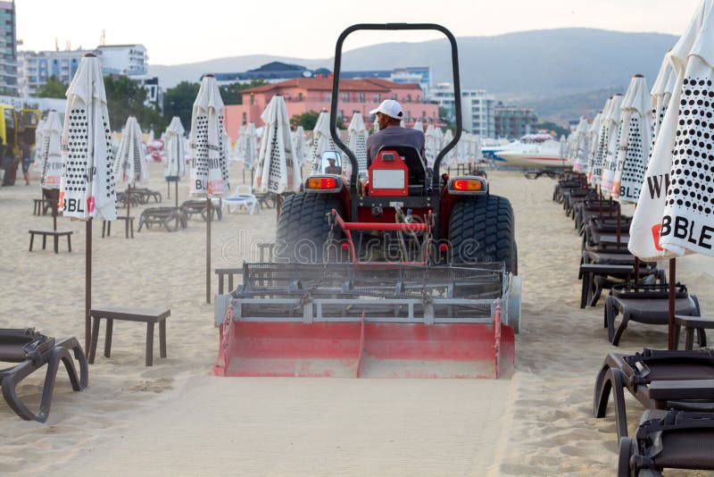 Grader Sifting Sand on Public Beach Editorial Photography - Image of ...