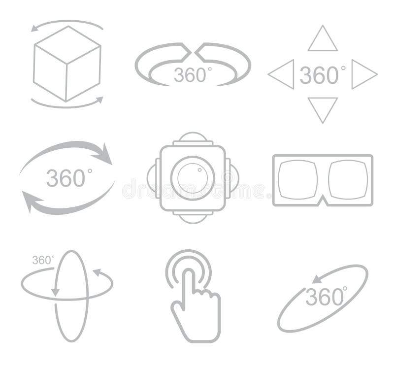 Ikoner För 360-graders Vinkeltecken Vektor Illustrationer ...