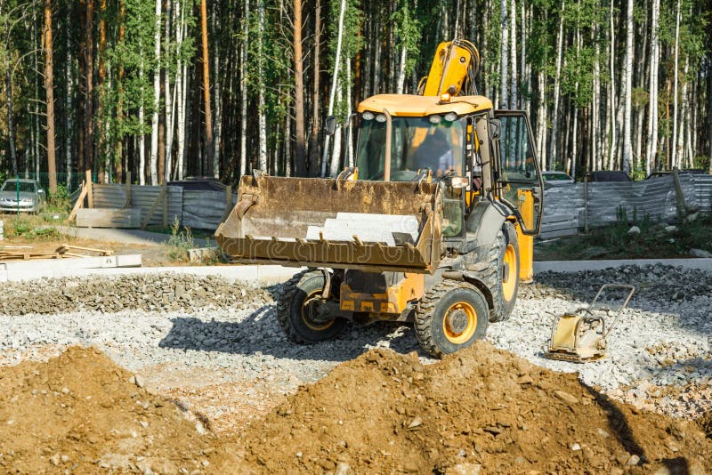 Grader Working Outside on Road Construction Stock Photo - Image of ...