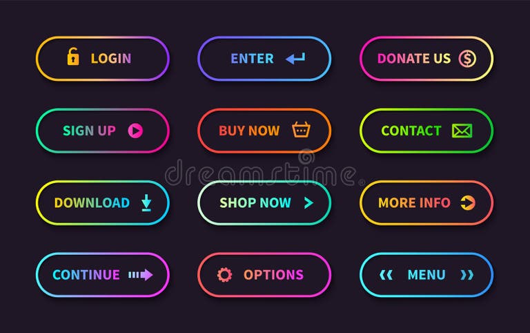 Gradient Action Buttons. Flat Web Submit Form, Modern Transition Sign ...