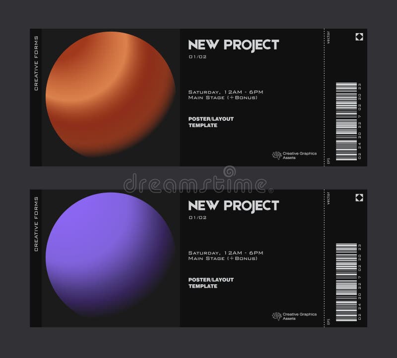 Gradient Aesthetic Art Modern Ticket Design Collection. Template Set ...