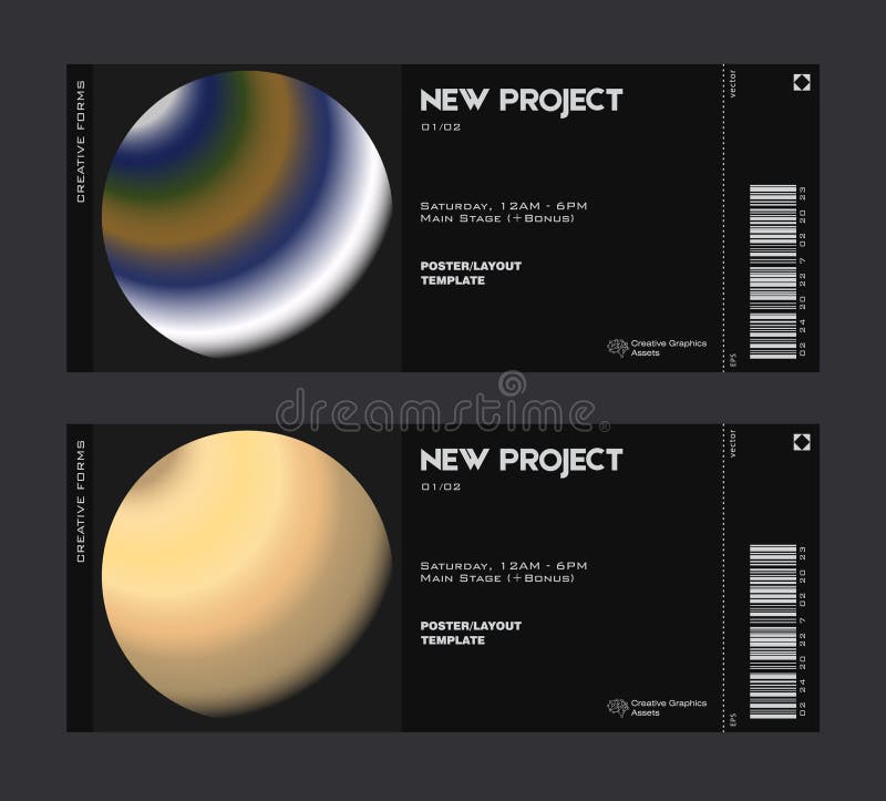 Gradient Aesthetic Art Modern Ticket Design Collection. Template Set ...