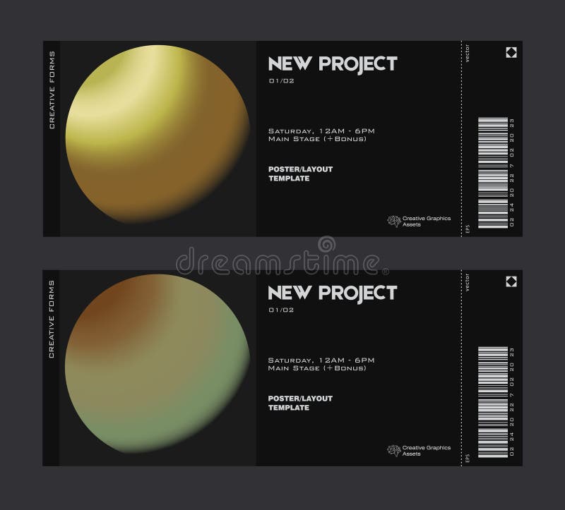 Gradient Aesthetic Art Modern Ticket Design Collection. Template Set ...