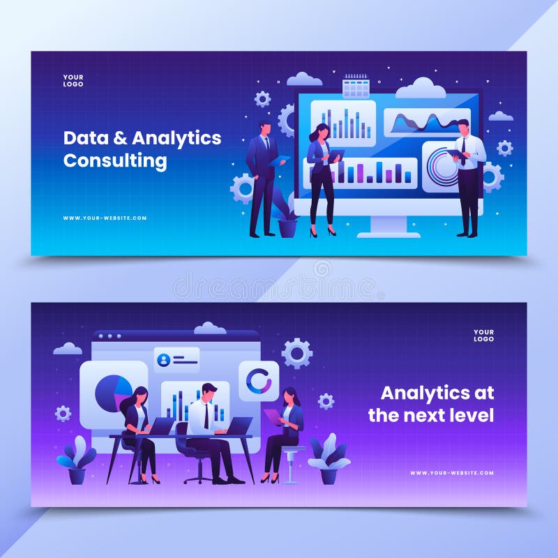 Gradient Analyst Data Banner Template Set Stock Illustration ...