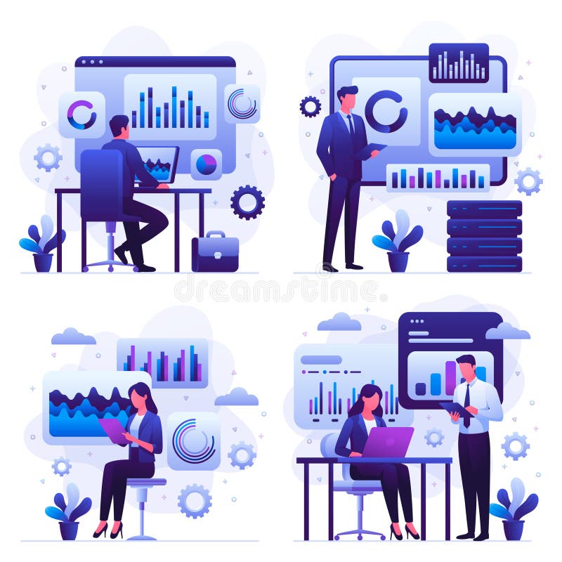 Gradient Analyst Data Mini Composition Set Stock Illustration - Illustration of database, info ...
