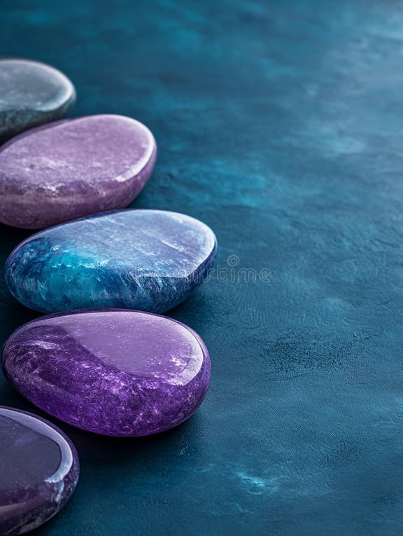 Gradient Arrangement of Smooth Purple and Blue Stones on a Textured ...