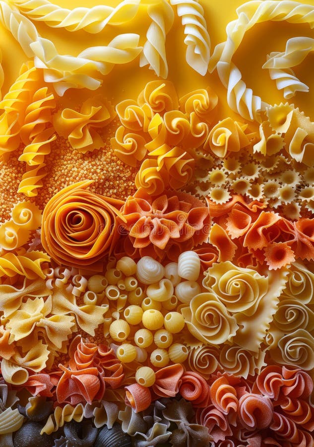 A Gradient Backdrop Made from a Cascade of Different Types of Pasta ...
