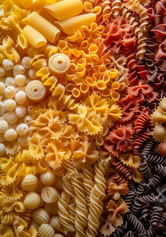 A Gradient Backdrop Made from a Cascade of Different Types of Pasta ...