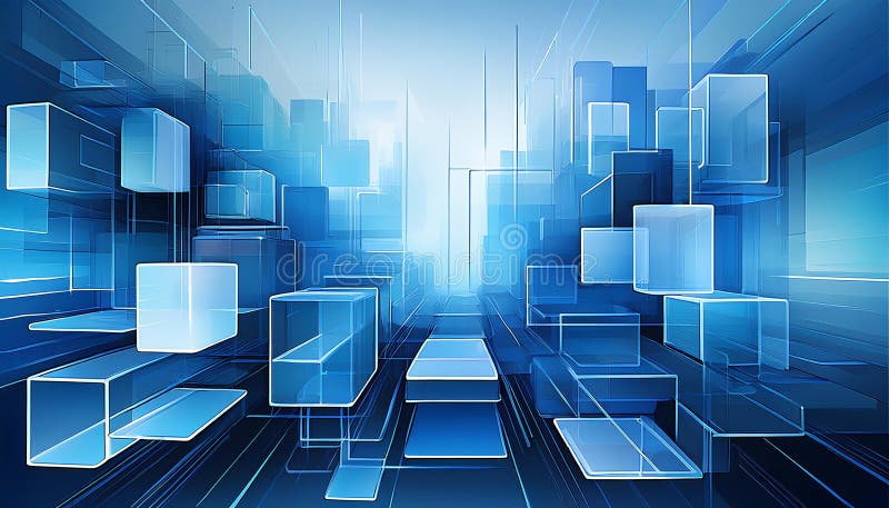 A Gradient Blue Background Features Scattered, Translucent Squares ...