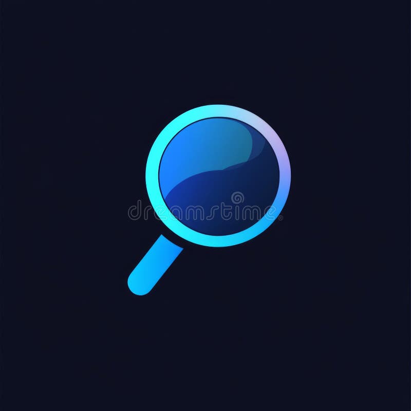 Gradient Blue Magnifying Glass Icon on Dark Background Stock ...