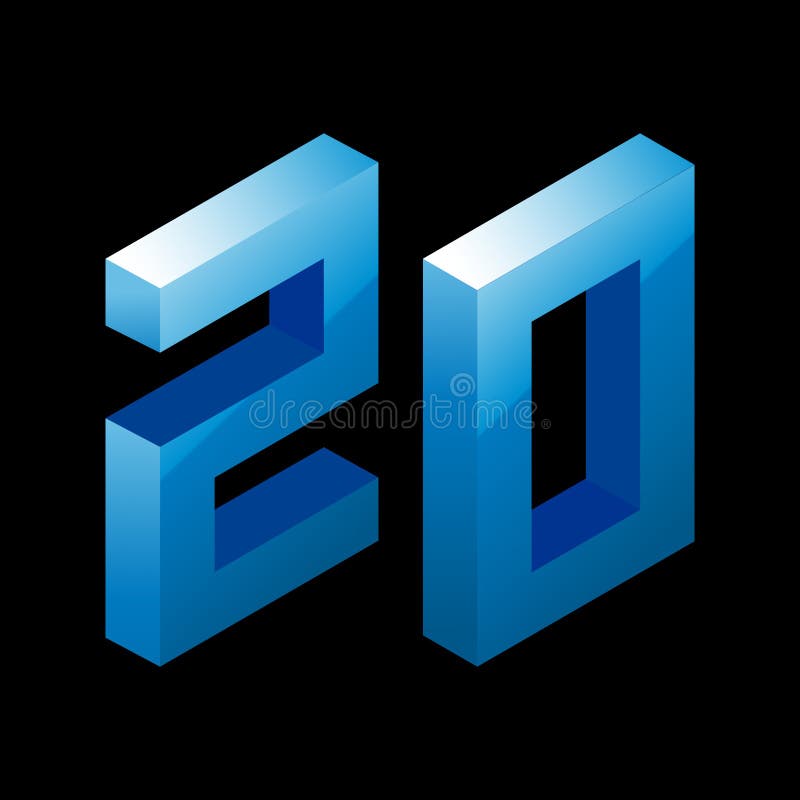 Gradient Blue Number 20 in Isometric Style. Isolated on Black ...
