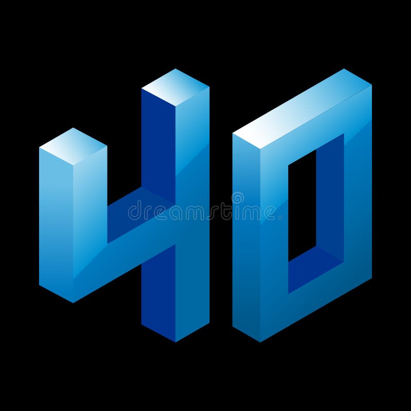 Gradient Blue Number 40 in Isometric Style. Isolated on Black ...
