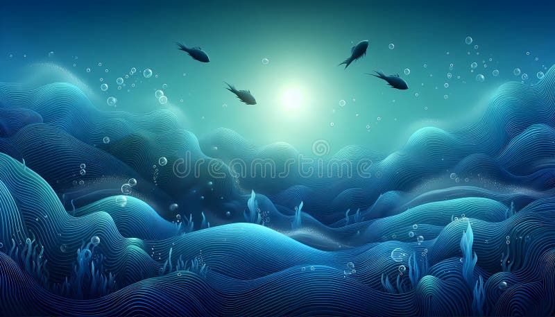Gradient Blues with Wavy Patterns of the Ocean, with Bubbles and ...