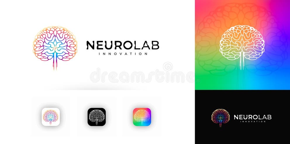 Gradient Brain Tree Logo with Neural Pathways and Spinal Cord. Symbol ...