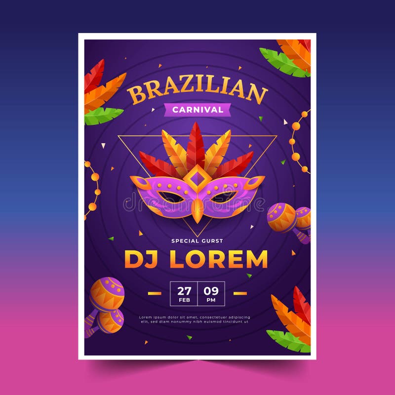 Gradient Brazilian Carnival Vertical Flyer Template Design Vector Stock ...