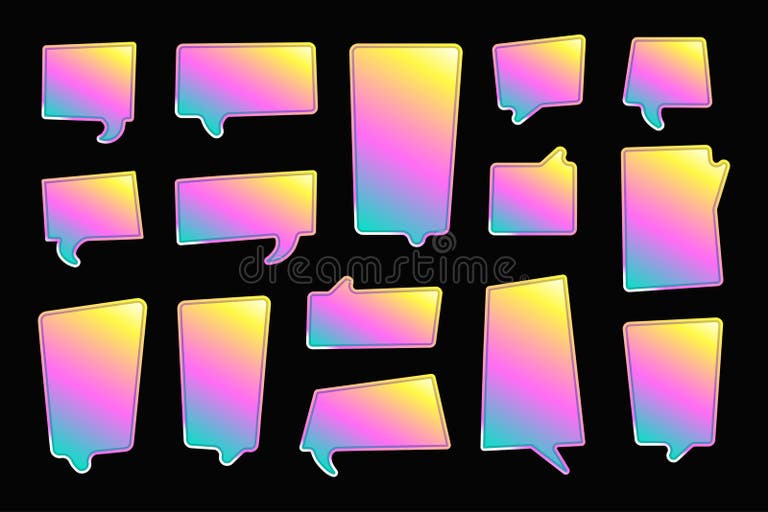 Gradient Bright Text Boxes and Speech Bubbles, Bold Frames, Stickers ...