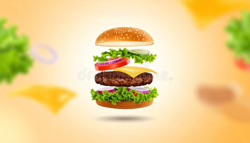 Gradient Burger Floating in Air Poster Style Stock Illustration ...