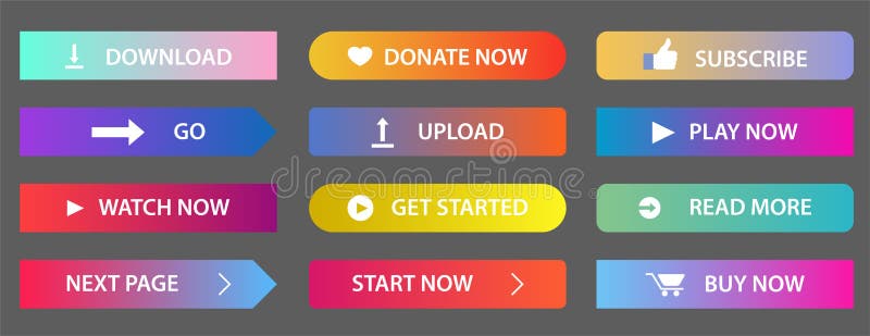 Gradient Buttons. Web Ui Elements Colored Template Vector Action ... Gradient Buttons. Web Ui Elements Colored Template Vector Action ...