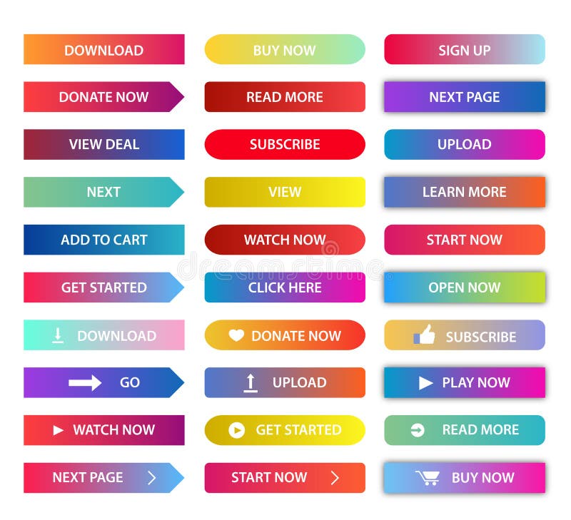 Gradient Buttons. Web Ui Elements Colored Template Vector Action ... Gradient Buttons. Web Ui Elements Colored Template Vector Action ...