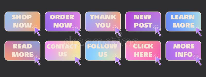 Gradient Call To Action Web Buttons with Arrow Cursor. Modern Vector Elements for Website Design ...
