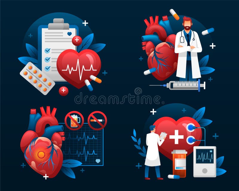 Gradient Cardiovascular Disease Illustration Set Stock Illustration ...