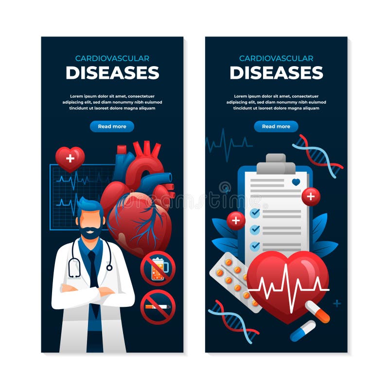 Gradient Cardiovascular Disease Vertical Banner Template Set Stock ...